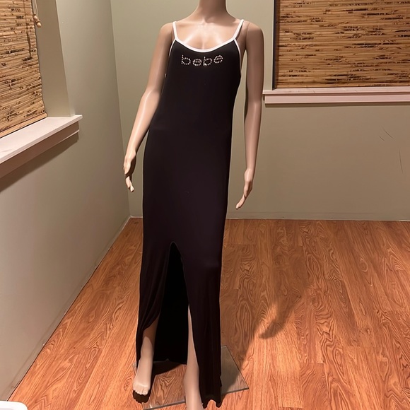 bebe | Dresses | Bebe Crystal Rhinestone Logo Maxi Tank Dress Split At ...